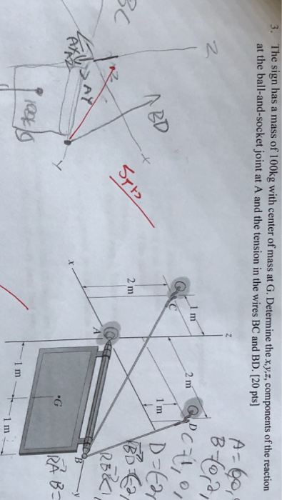 Solved 3. The sign has a mass of 100kg with center of mass | Chegg.com