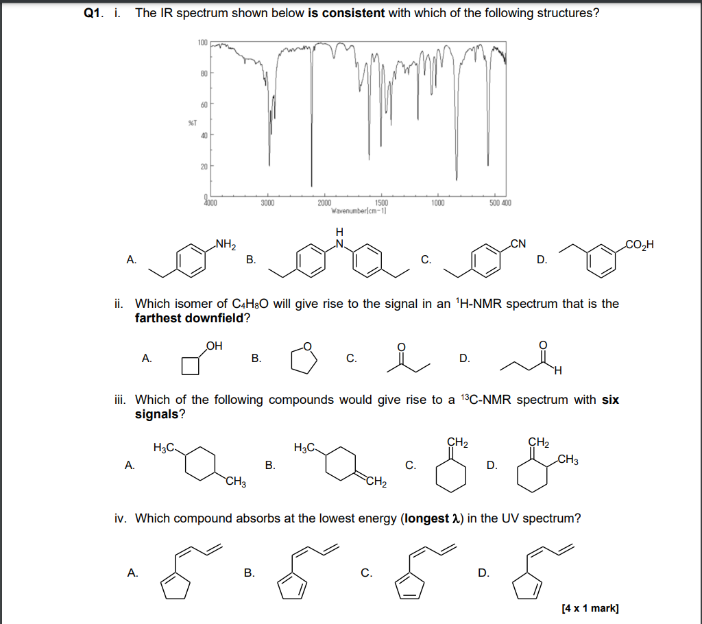Solved i. The IR spectrum shown below is consistent with | Chegg.com