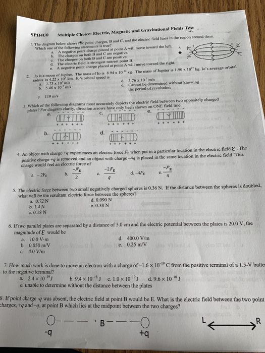 Solved SPH4 Multiple Choice: Electric, Magnetic and | Chegg.com