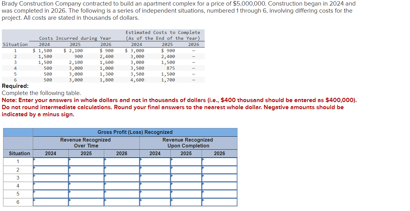 Solved Brady Construction Company contracted to build an | Chegg.com
