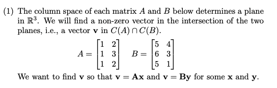 Solved The column space of each matrix A and B below | Chegg.com