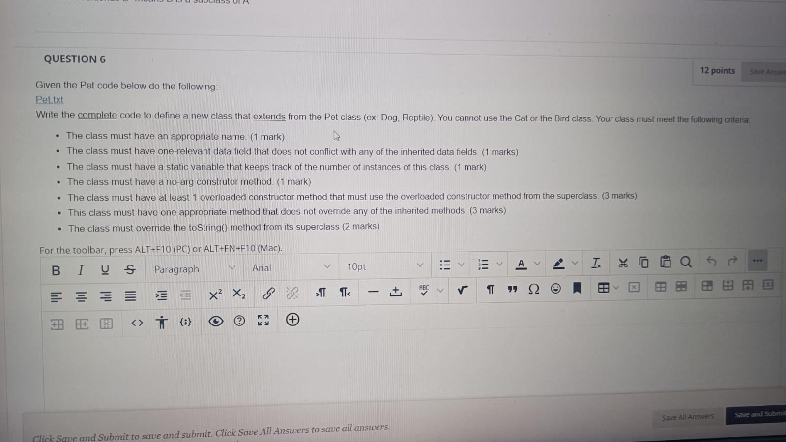 Solved 12 points Given the Pet code below do the following: | Chegg.com