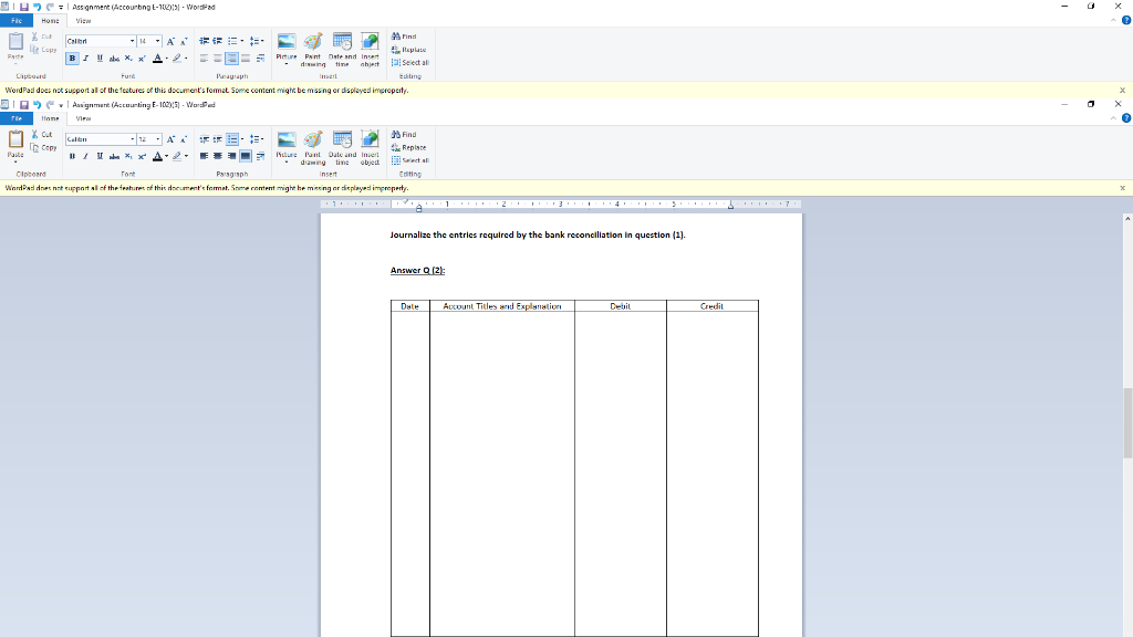 Solved = 1 Assignment (Accoubngt-100-WordPad Home View Fic | Chegg.com