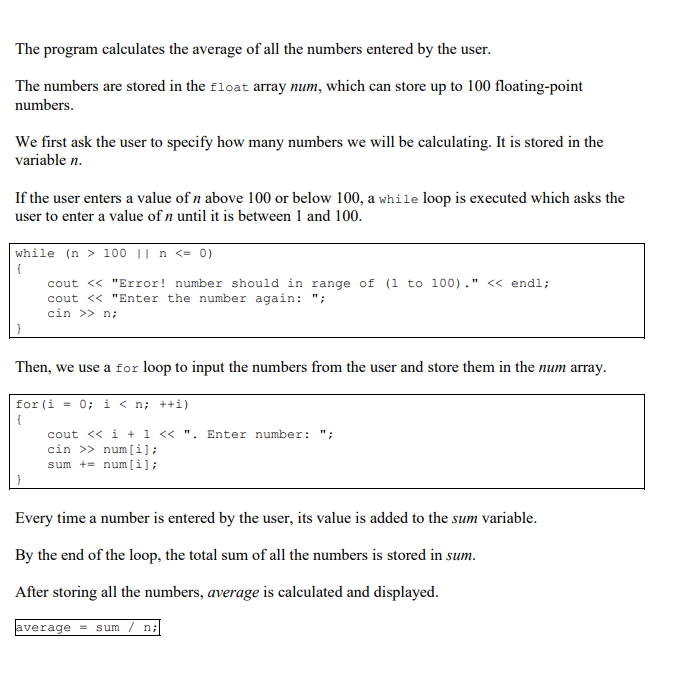 Solved The program calculates the average of all the numbers | Chegg.com