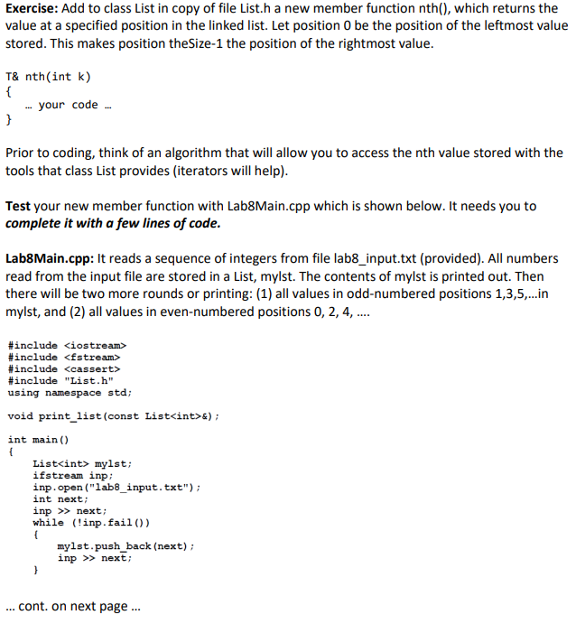 Solved Exercise: Add to class List in copy of file List.h a | Chegg.com