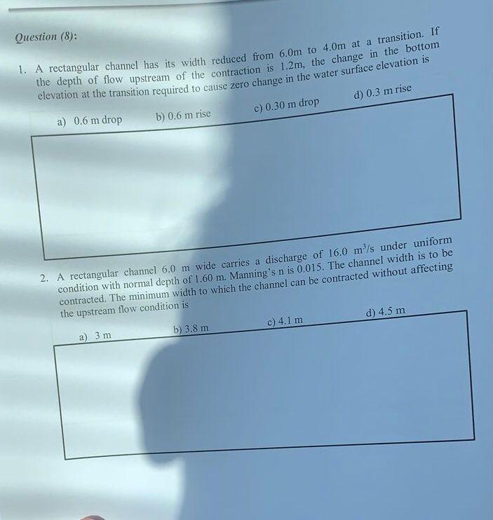 Solved Question (8): 1. A rectangular channel has its width | Chegg.com
