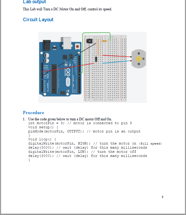 Solved Lab output This Lab will Turn a DC Motor On and Off, | Chegg.com