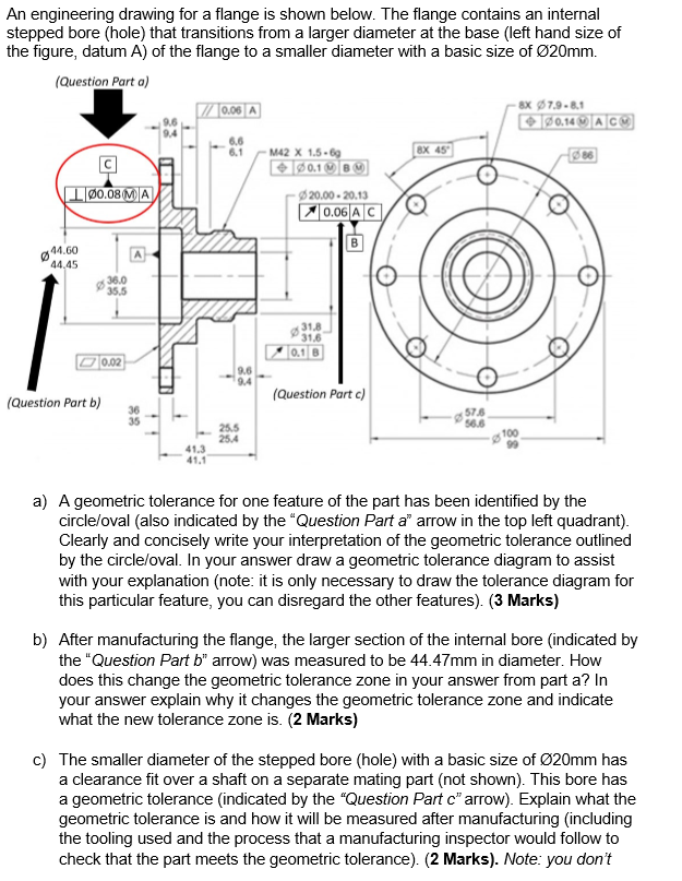 Solved An engineering drawing for a flange is shown below. | Chegg.com