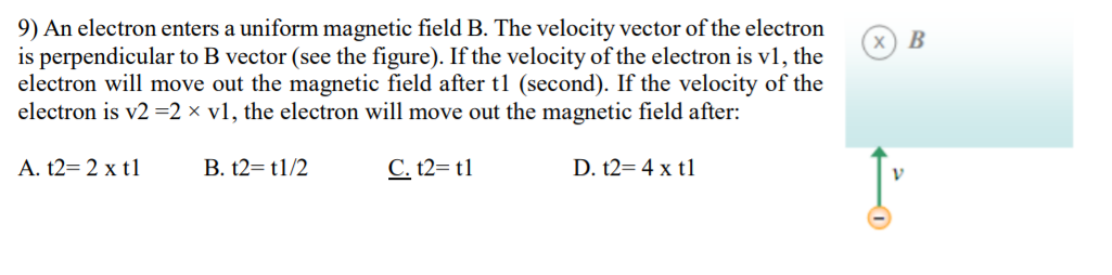 Solved B 9) An electron enters a uniform magnetic field B. | Chegg.com