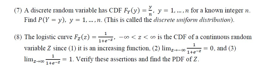 Solved (7) A discrete random variable has CDF Fy(y) =*, y = | Chegg.com
