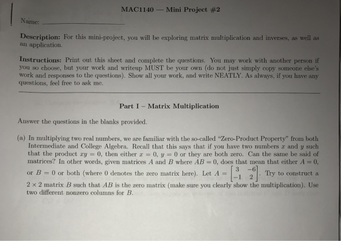 Solved MAC1140-Mini Project #2 Name: Description: For this | Chegg.com