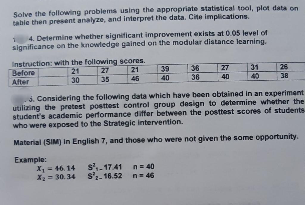 Solved Solve the following problems using the appropriate | Chegg.com