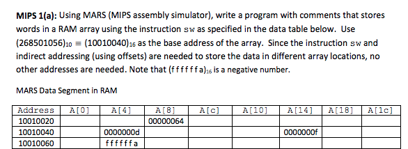 Solved MIPS 1(a): Using MARS (MIPS assembly simulator), | Chegg.com