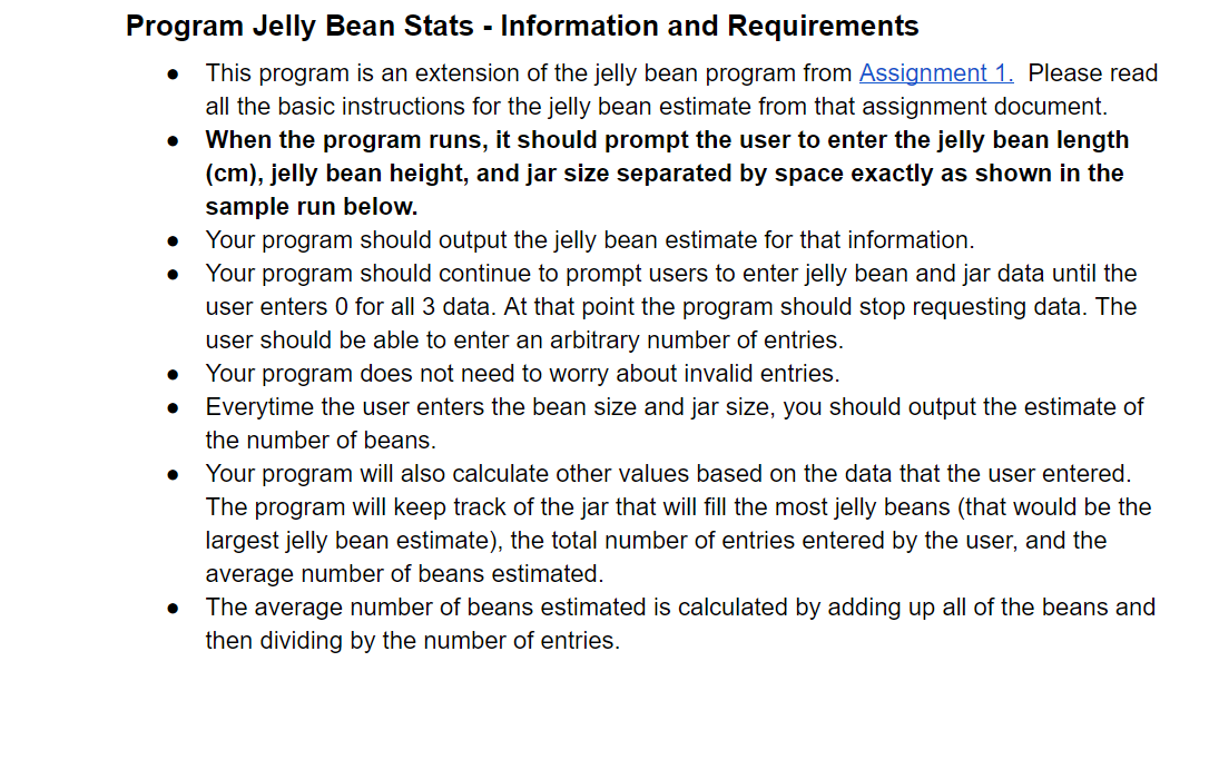 Program Jelly Bean Stats - Information and | Chegg.com