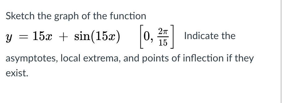 Solved Sketch the graph of the function y = 15x + sin(15x) | Chegg.com