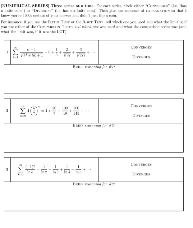 Solved [NUMERICAL SERIES] Three series at a time. For each | Chegg.com