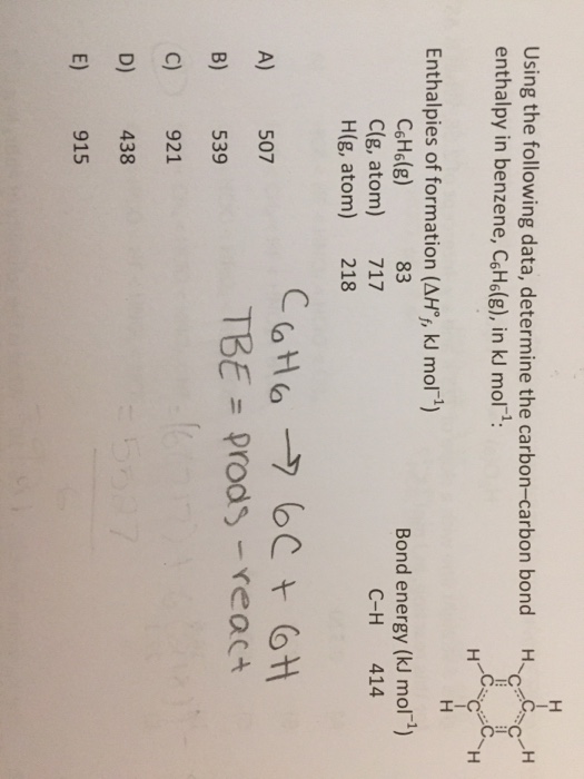 Solved Using the following data, determine the carbon-carbon | Chegg.com
