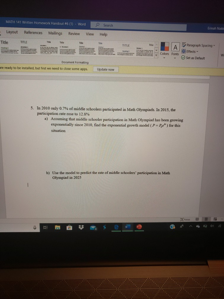 Solved MATH 141 Written Homework Handout #6 (1) - Word | Chegg.com