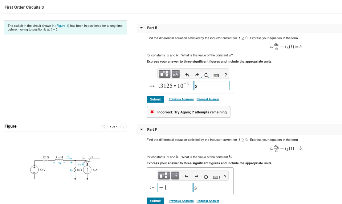 Solved First Order Circuits 3 The switch in the circuit | Chegg.com