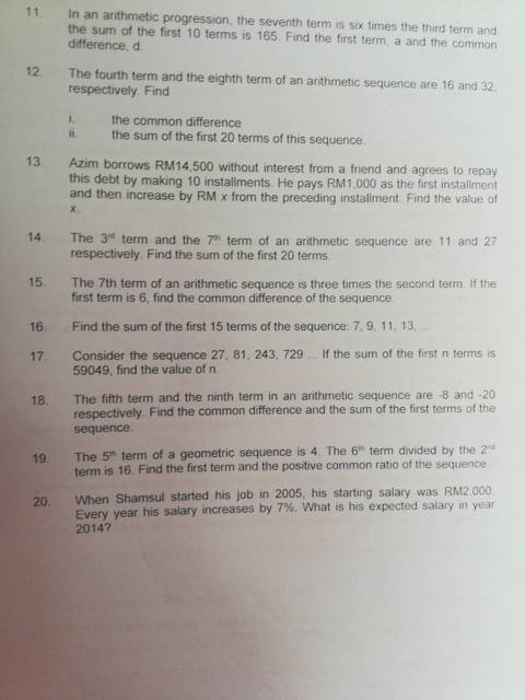 Solved 11. In an arithmetic progression, the seventh term is | Chegg.com