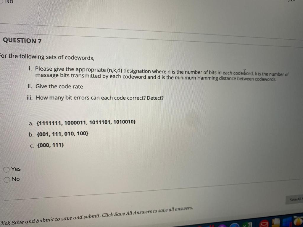 Solved Question 7 For The Following Sets Of Codewords I 0017