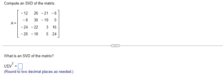 Solved Compute an SVD of the matrix. | Chegg.com