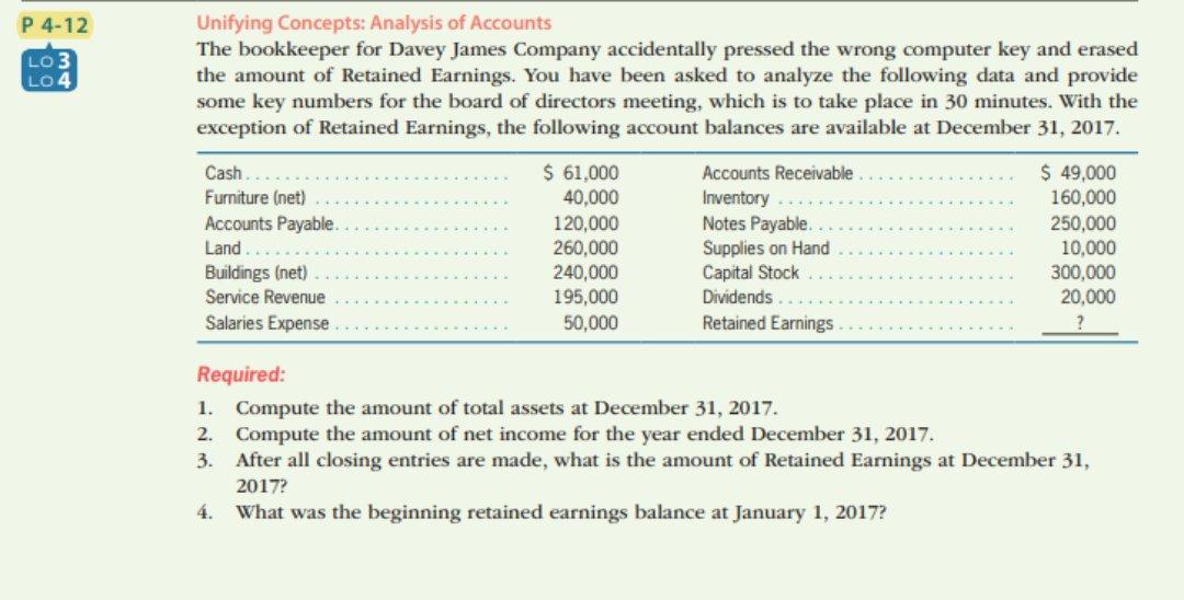 Solved P4-12 LO LO Unifying Concepts: Analysis of Accounts | Chegg.com