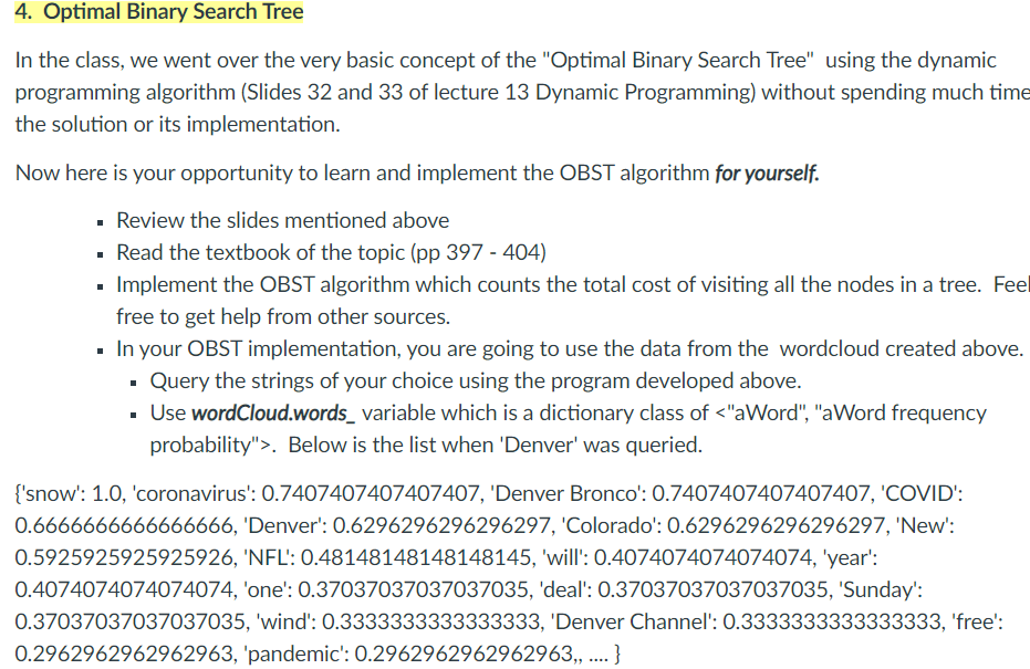 4. Optimal Binary Search Tree In the class, we went | Chegg.com