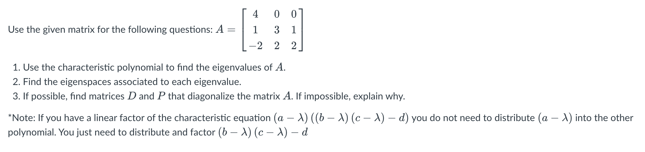 Solved Use the given matrix for the following questions: | Chegg.com