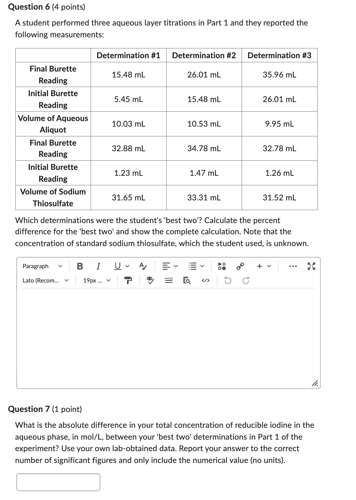 Solved Question 6 (4 ﻿points)A student performed three | Chegg.com
