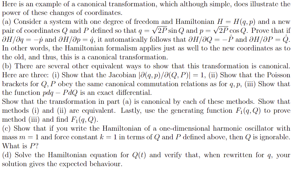 Solved Here is an example of a canonical transformation, | Chegg.com