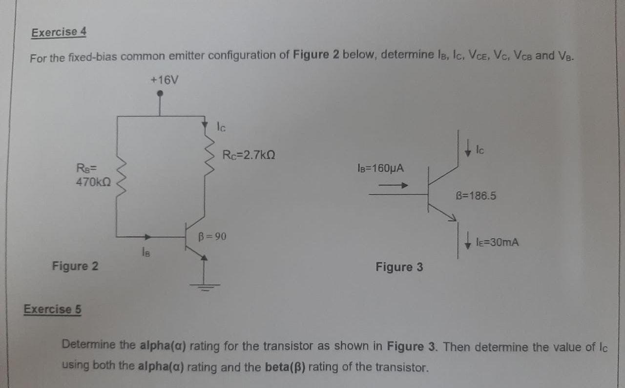 Solved Exercise 4 For the fixed-bias common emitter | Chegg.com
