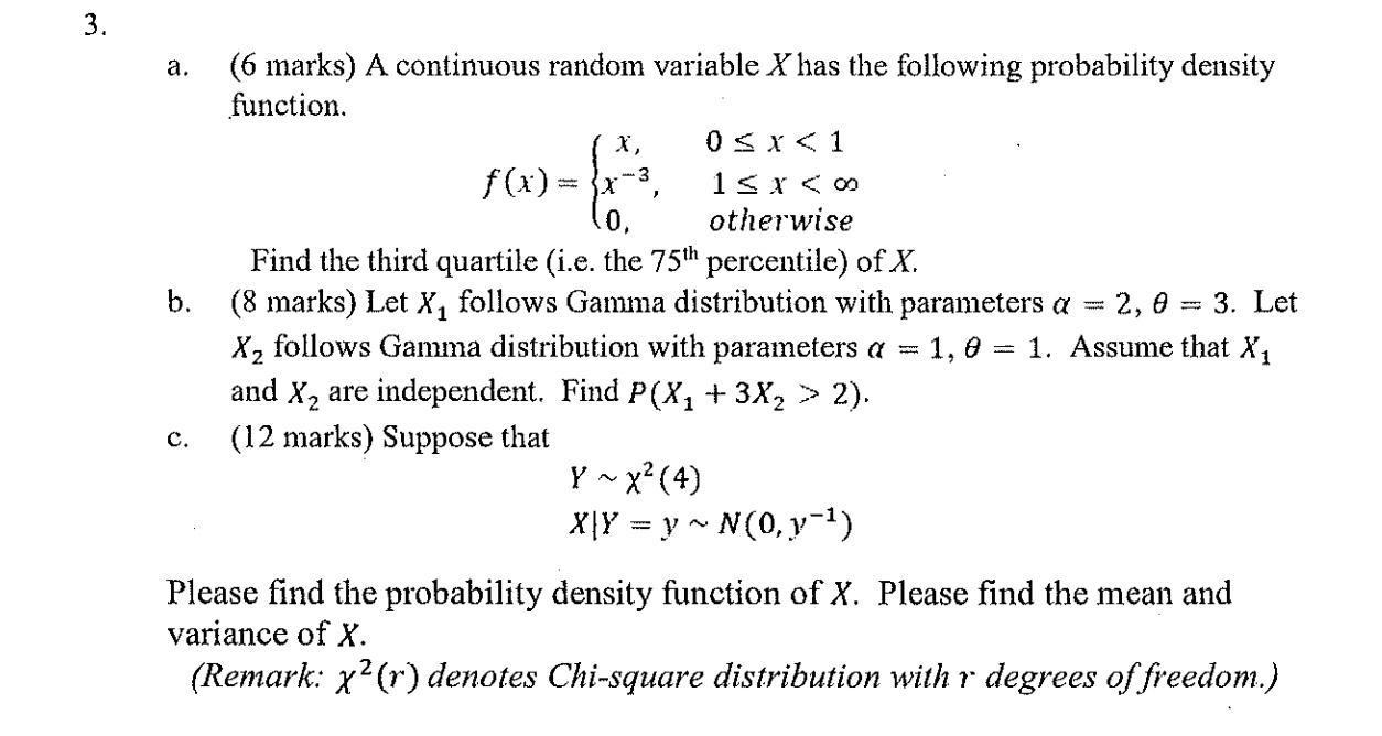 Solved a. (6 marks) A continuous random variable X has the | Chegg.com