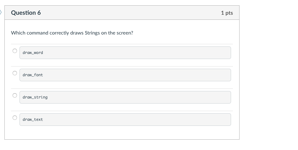Solved Question 6 1 pts Which command correctly draws | Chegg.com