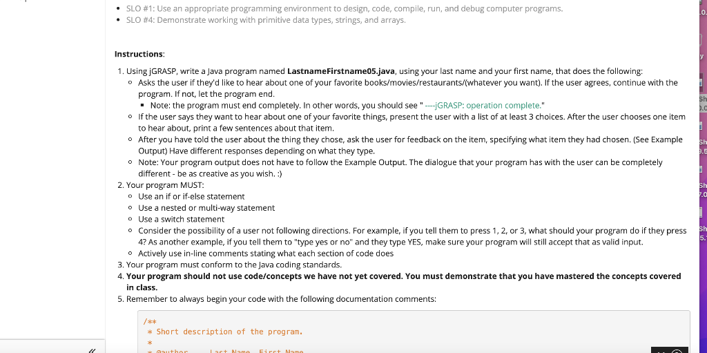 Solved • SLO #1: Use an appropriate programming environment | Chegg.com