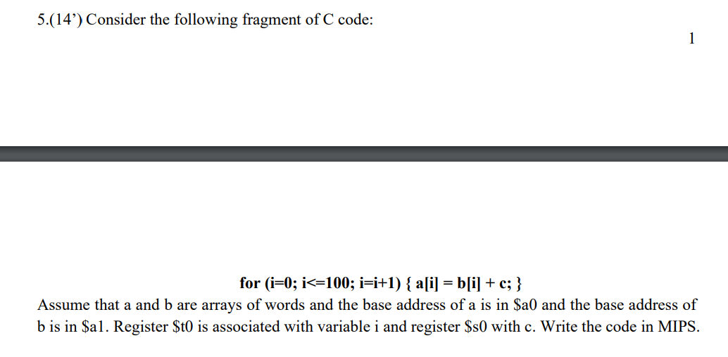 Solved 5.(14') ﻿Consider the following fragment of C | Chegg.com