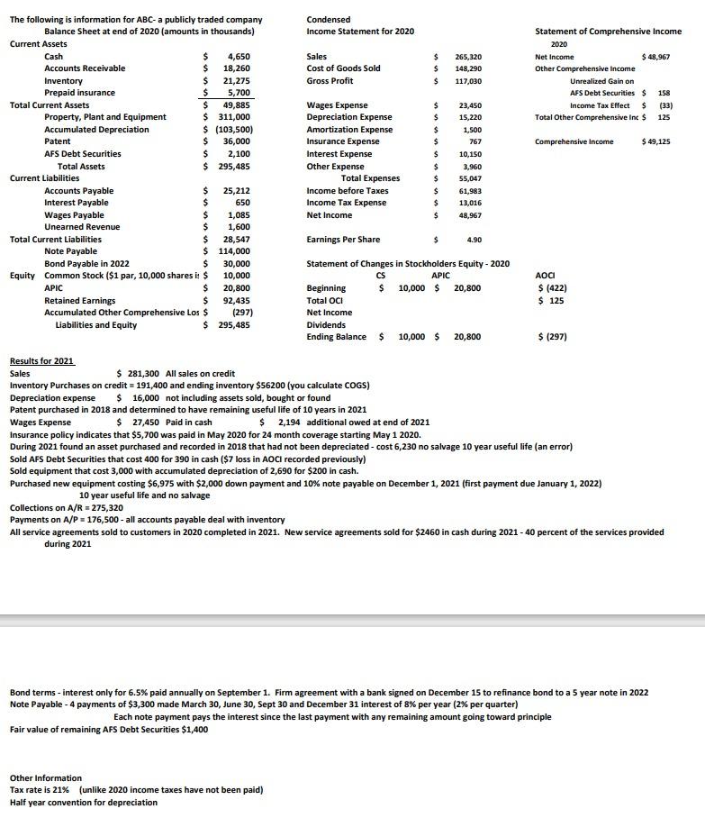 Solved 2. Create an income statement including taxes | Chegg.com