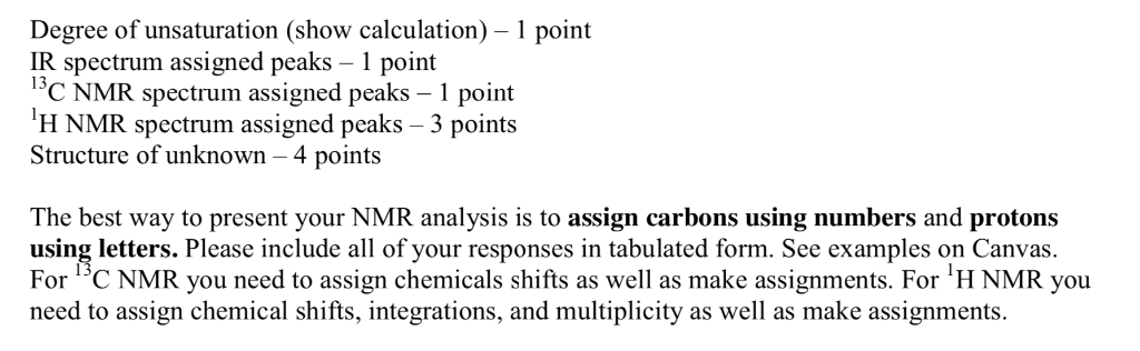 Degree of unsaturation (show calculation) - 1 point | Chegg.com