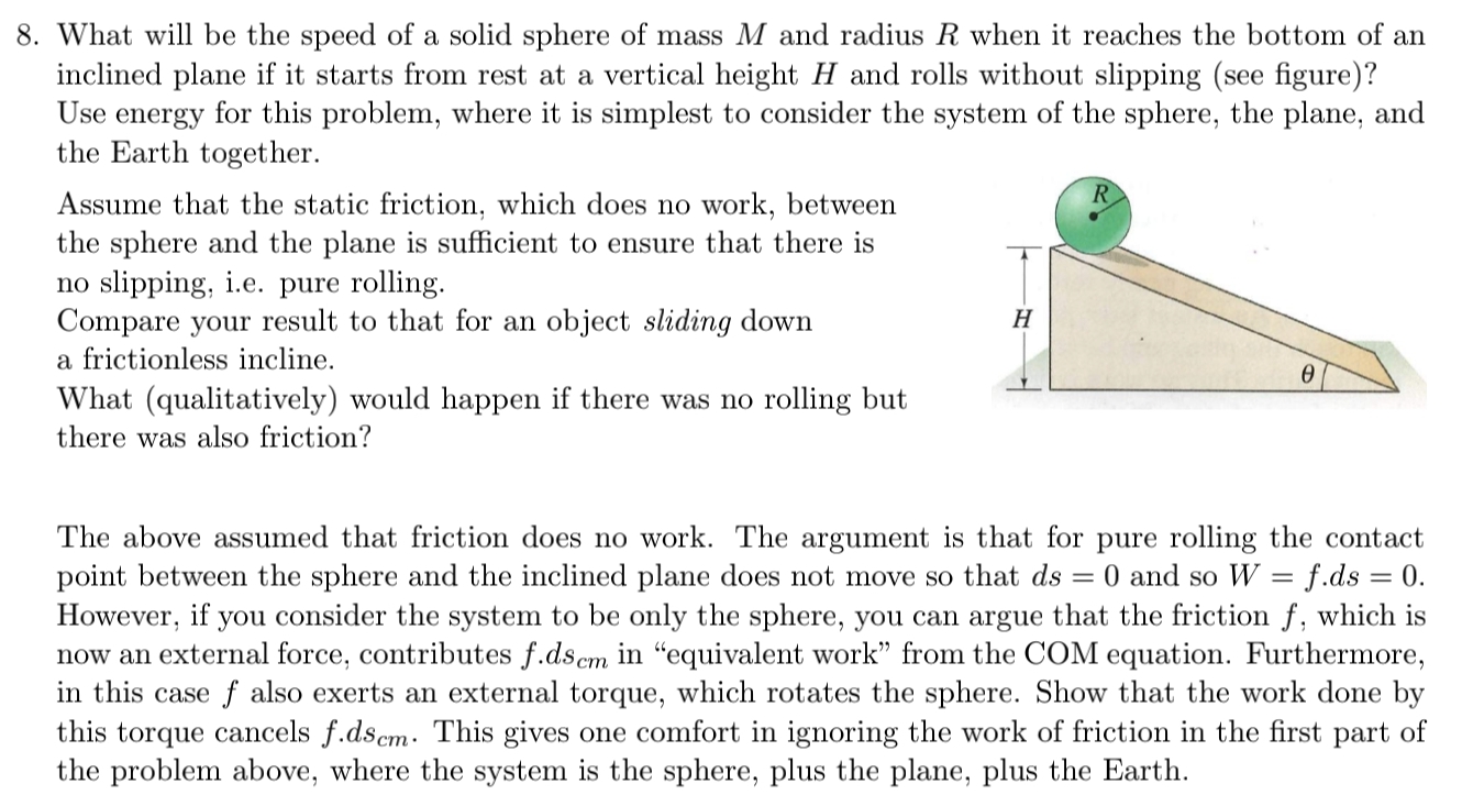 Solved 8. What will be the speed of a solid sphere of mass M | Chegg.com