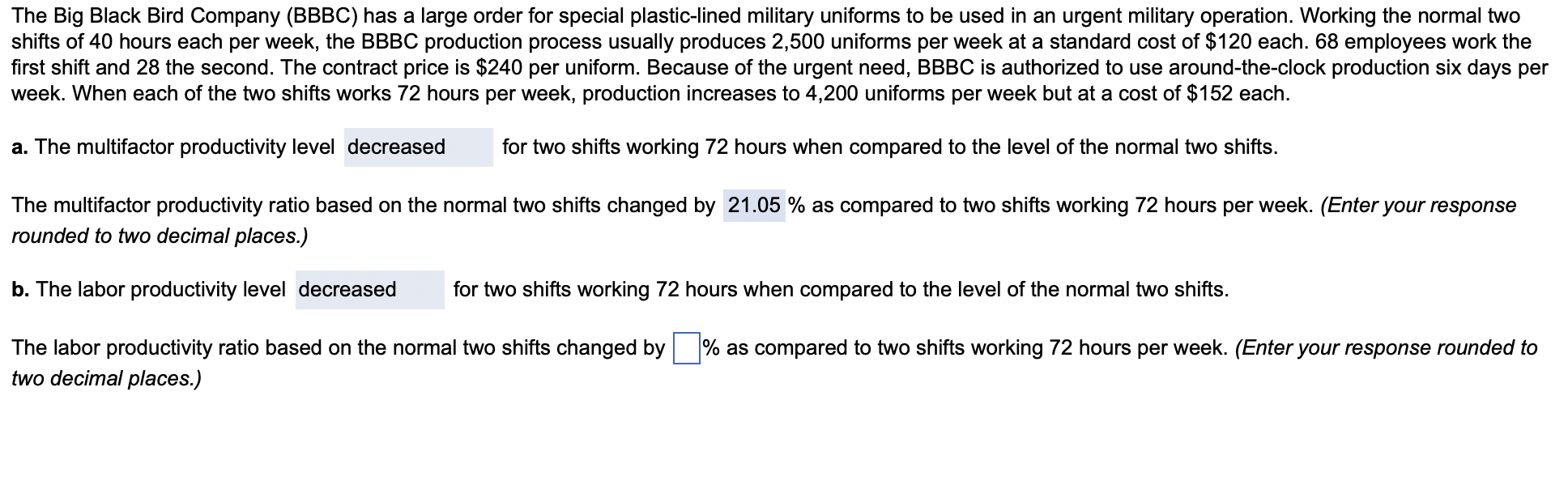 Solved The Big Black Bird Company (BBBC) has a large order | Chegg.com
