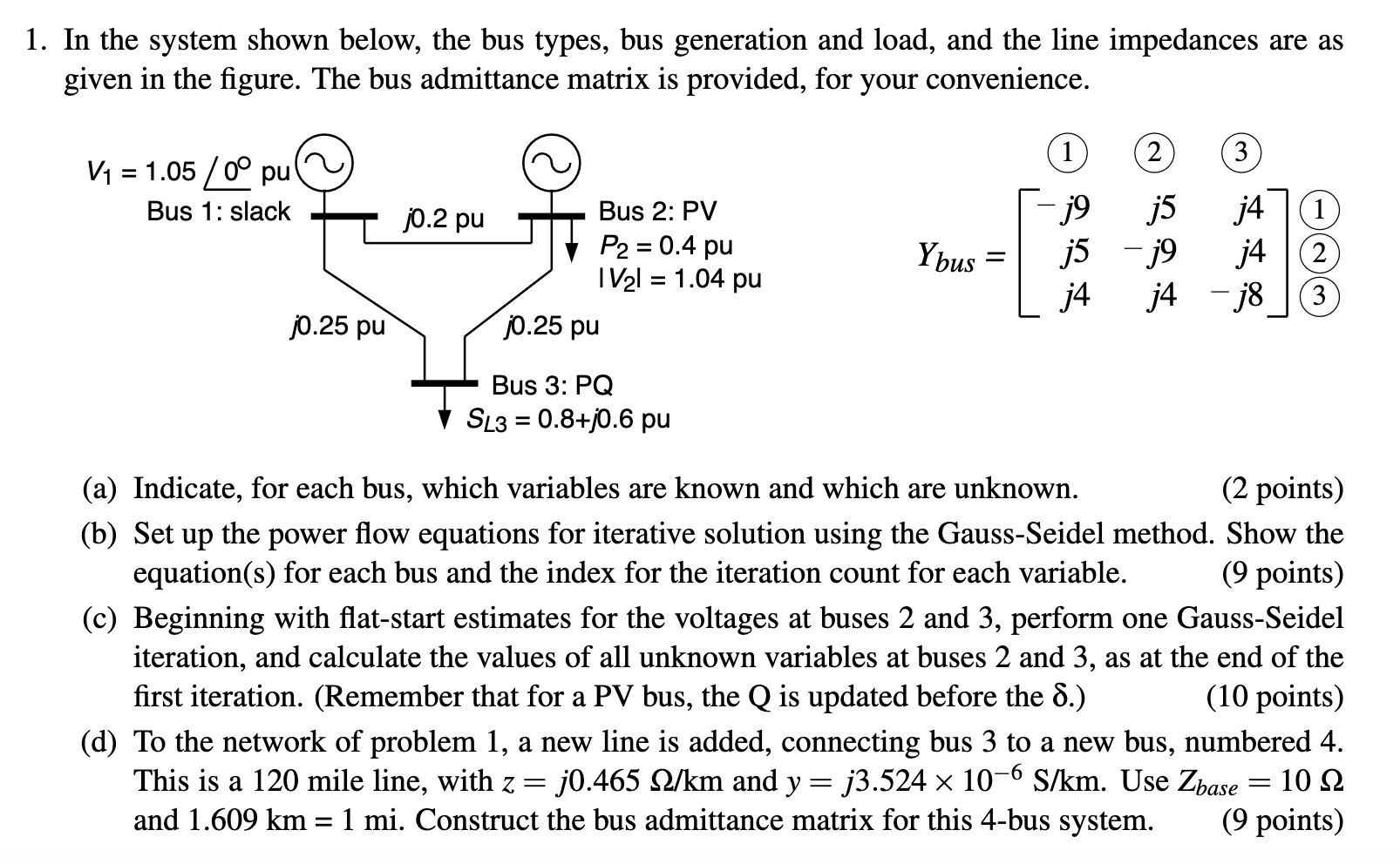 Solved 1. In the system shown below, the bus types, bus | Chegg.com