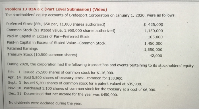 Solved Problem 13-03A a-c(Part Level Submission) (Video) The | Chegg.com
