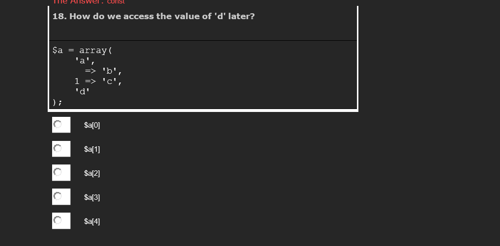 Solved 14. What value is printed for "a" below 1 2 C 3 no | Chegg.com