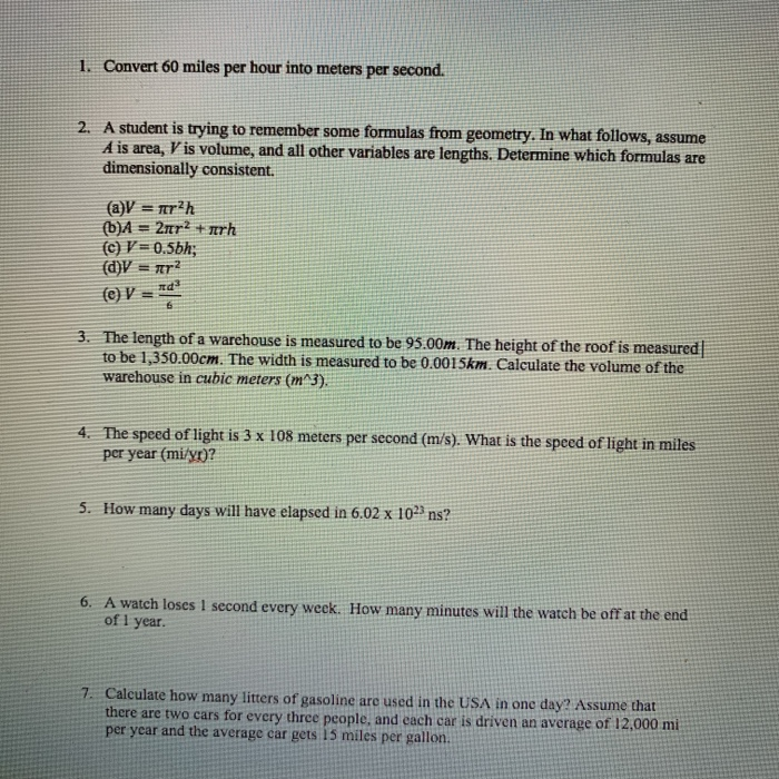 Solved Convert 60 Miles Per Hour Into Meters Per Second 1 Chegg