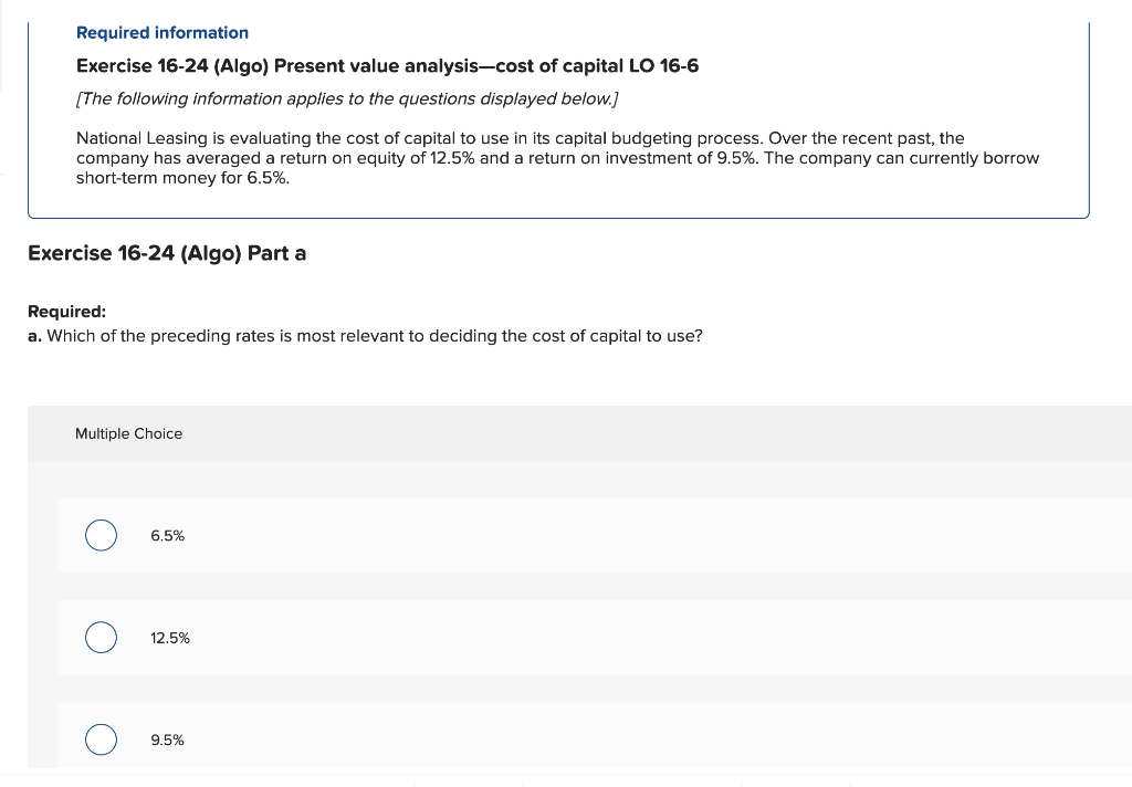 Solved Required information Exercise 16-24 (Algo) Present | Chegg.com