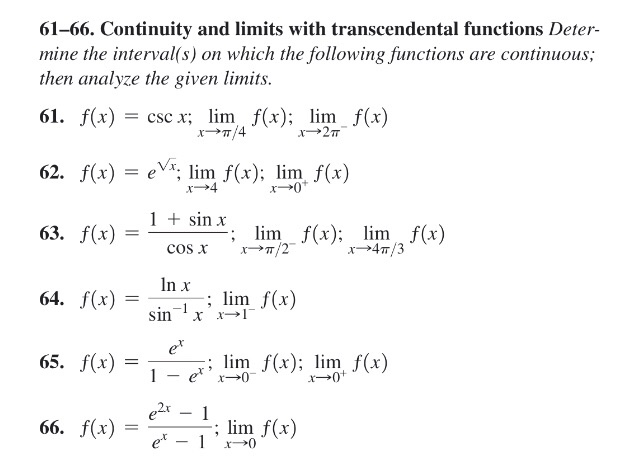 Solved 61-66. Continuity and limits with transcendental | Chegg.com