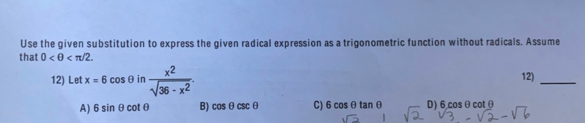 Solved Use the given substitution to express the given | Chegg.com