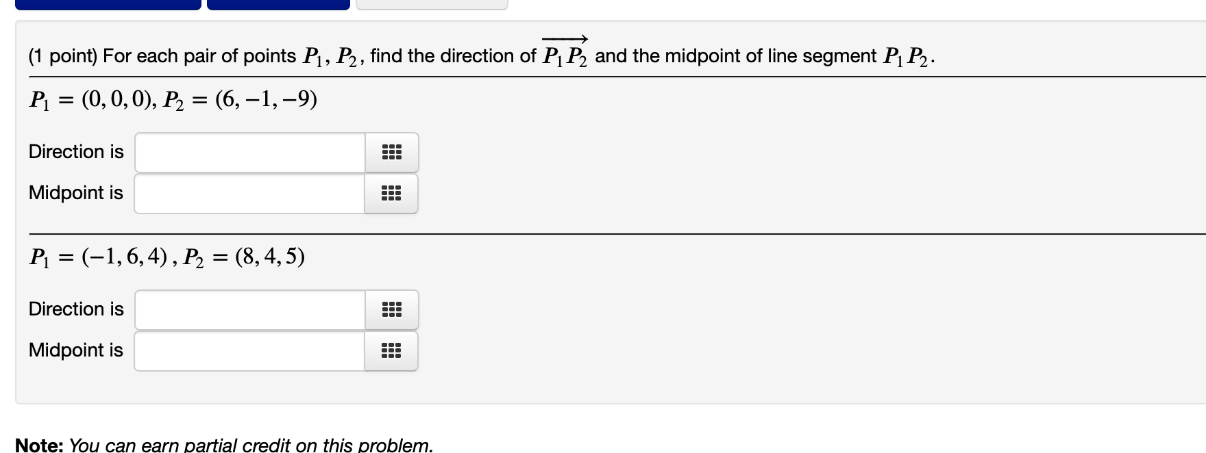 Solved (1 point) For each pair of points P1, P2, find the | Chegg.com