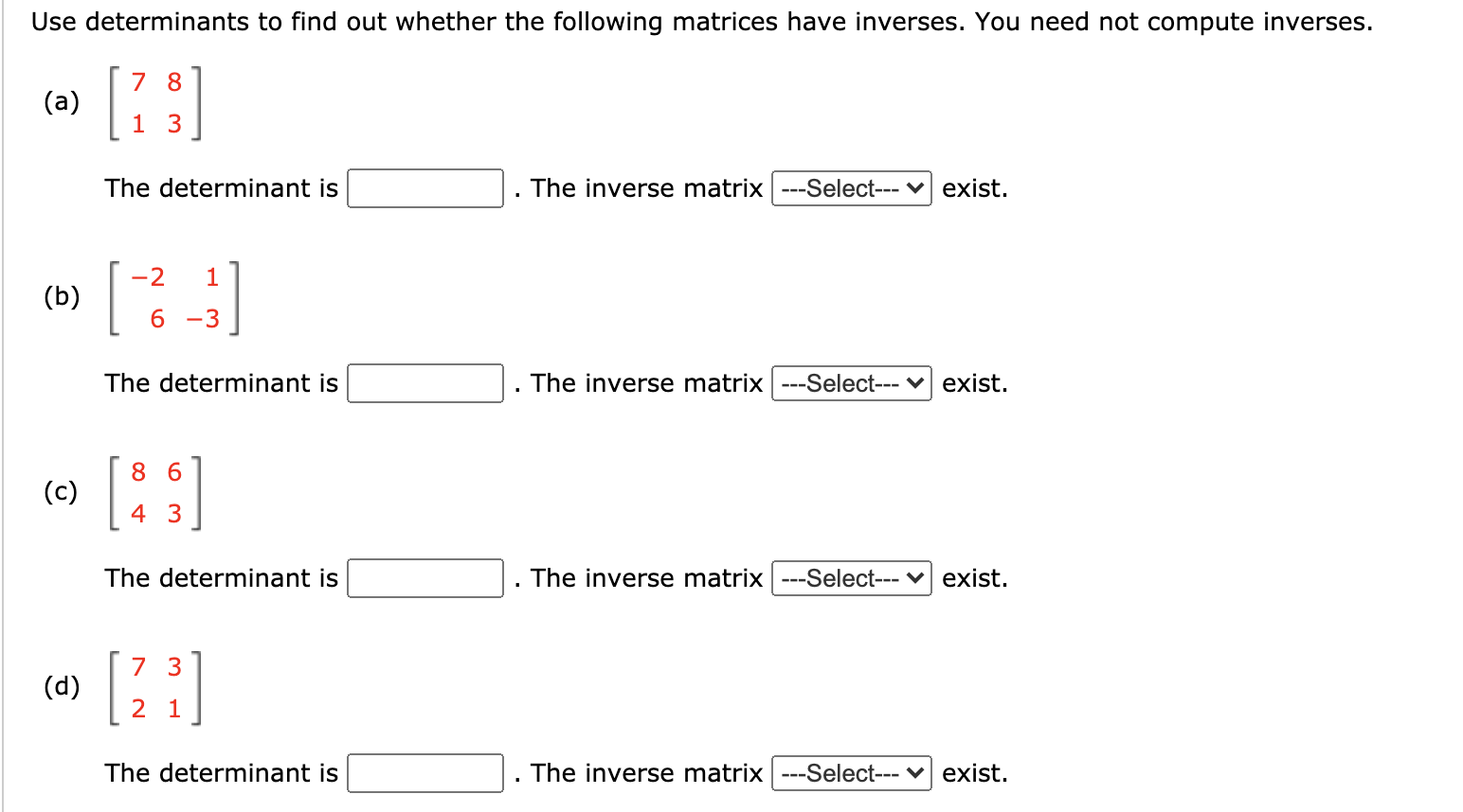 Solved Use determinants to find out whether the following | Chegg.com