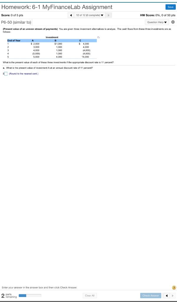 Solved Homework: 6-1 MyFinanceLab Assignment Save Score: 0 | Chegg.com